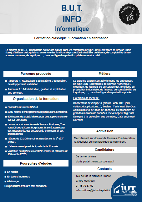 B.U.T. INFORMATIQUE | IUT de Montreuil